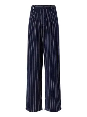 Guest In Residence Carpenter Pinstriped Cotton And Silk-blend Knit Straight-leg Pants - Blue