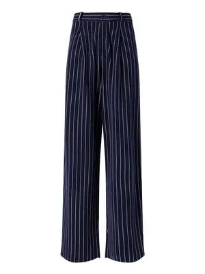 Guest In Residence Carpenter Pinstriped Cotton And Silk-blend Knit Straight-leg Pants - Navy