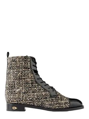 Jennifer Chamandi Brando Tweed And Patent Leather Ankle Boots - Black