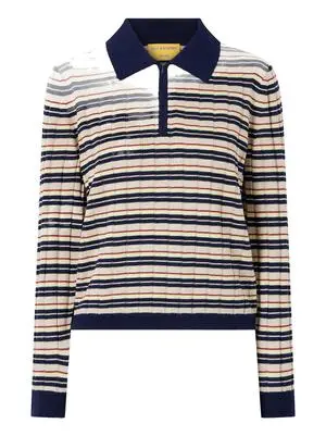 Guest In Residence Striped Silk And Linen-blend Polo Shirt - Blue