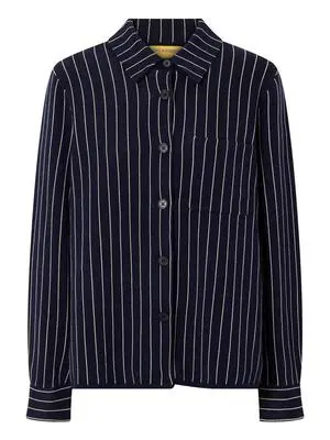 Guest In Residence Pinstriped Cotton And Silk-blend Shirt Cardigan - Blue