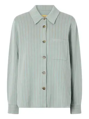 Guest In Residence Pinstriped Cotton And Silk-blend Shirt Cardigan - Green