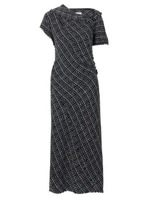 Erdem Asymmetric Cotton-blend Tweed Midi Dress - Black
