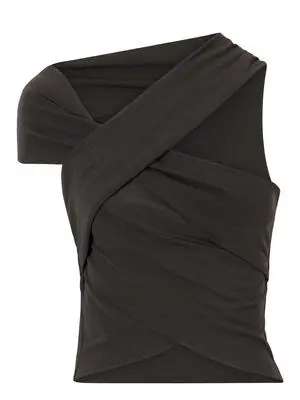 CORTANA Myia Asymmetrical Wool-rich Crepe Blouse - Dark Green
