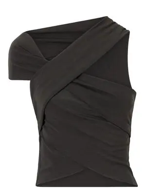 CORTANA Myia Asymmetrical Wool-rich Crepe Blouse - Green