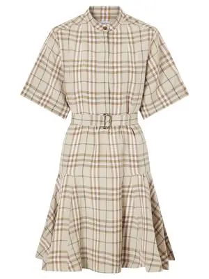 Burberry Burberry Checked Woven Mini Dress Neutrals