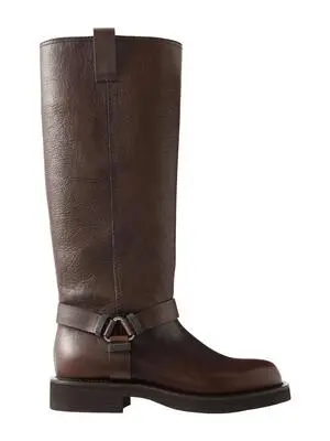 Brunello Cucinelli Leather Biker Boots With Monili Bead Embellishment - Brown