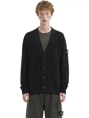 Stone Island Pure Rws Wool Textured Cardigan - Black