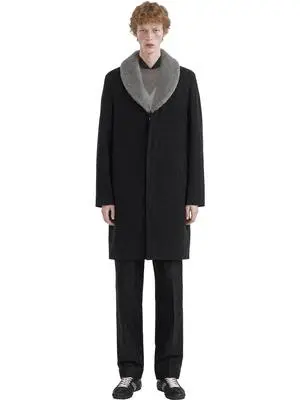 MAISON MARGIELA Wool Cloth Coat With Shearling Collar - Black