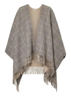 Brunello Cucinelli Fringed Prince-of-wales Checked Cashmere Wrap - Neutrals