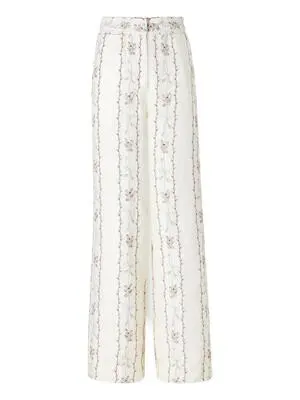 AGUA BENDITA Agua By Agua Bendita Tota Navegante Floral Embroidered Linen Wide-Leg Pants