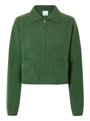ALLUDE Cashmere Zip-up Cardigan - Green