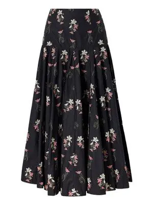 Agua Bendita Floral-embroidered Cotton Maxi Skirt - Black