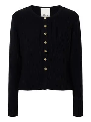 ALLUDE Ribbed Wool And Cashmere-blend Cropped Cardigan With Gold-tone Buttons - Black