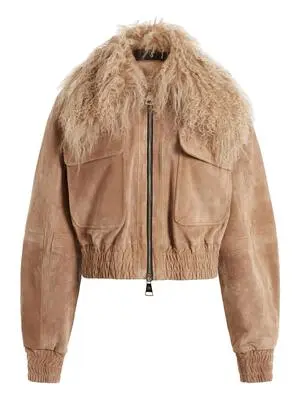 16Arlington Cie Cropped Jacket With Detachable Shearling Collar - Beige