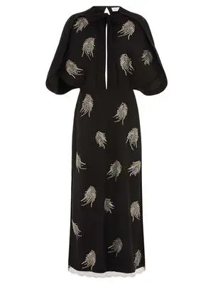 16Arlington Della Midi Dress With Feather Crystal Appliqu - Black