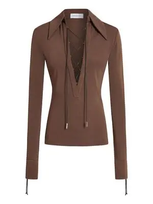 16Arlington Pia Top With Plunging Neckline And Lace-up Detail - Brown