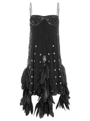 16Arlington Loa Midi Dress With Sequins And Feathers - Black