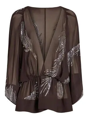16Arlington Tula Top With Crystal Embellishments - Brown