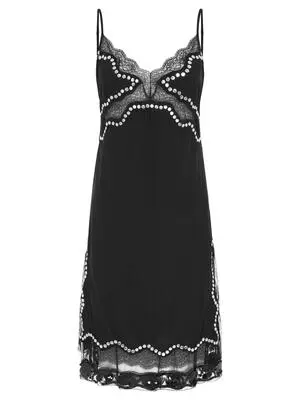16Arlington Inge Midi Dress With Scalloped Lace And Rivet Embellishments - Black