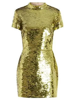 16Arlington Iona Mini Dress Sequin Mock Neck Short Sleeve - Green