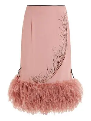 16Arlington Merrow Midi Skirt With Feather Trim - Pink