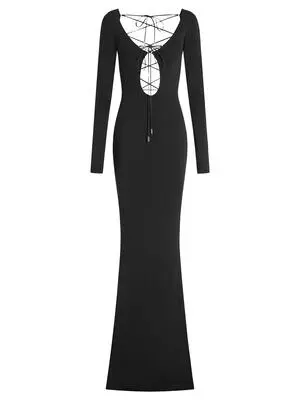16Arlington Solaris Gown Jersey Maxi Dress With Plunge And Lace-up Detail - Black