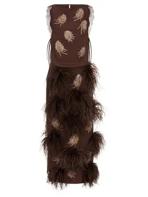 16Arlington Gabby Midi Dress With Feather Embellishments - Chocolate