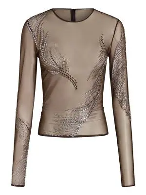16Arlington 16Arlington Darwin Sheer Crystal Appliqué Top Brown