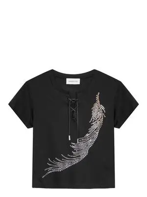 16Arlington Serin Cropped T-shirt With Hotfix Embellishment - Black
