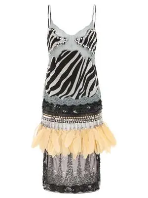 16Arlington Benedetta Midi Dress With Print And Crystal Embellishments - Zebra