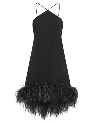 16Arlington Addy Mini Dress With Feather Trim - Black