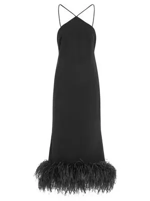 16Arlington 16Arlington Ade Midi Dress With Feather Trim Crepe