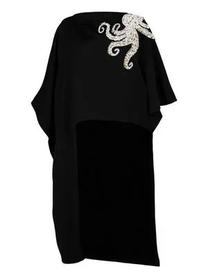 HOUSE OF LAINES LONDON Couture Asymmetric Cape Style Top With Embellished Octopus - Black/white