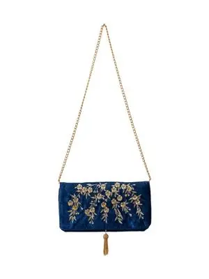 ARTEMIS MUSE Artemis Muse Japanese Blossoms Embroidered Velvet Clutch