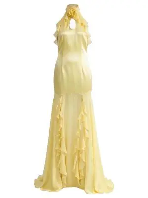 JNSQ (JE NE SAIS QUOI) Jnsq Starlett Silk Gown With Rosette Detail And Ruffled Skirt