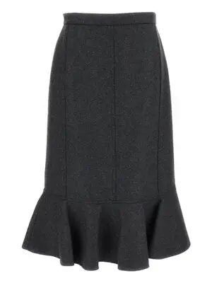 Plan C Double-wool Midi Skirt With Ruffle Hem - Grey