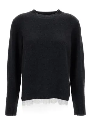Loulou De Saison Arvo Cashmere Crew-neck Sweater With Lace Detailing - Grey
