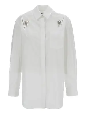 Simone Rocha Long Sleeve Shirt With Crystal Embroidery - White
