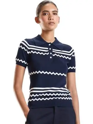 Cynthia Rowley Ziggy Cropped Knit Polo - Navy
