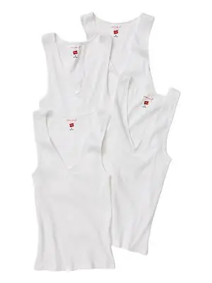 HANES X FP MOVEMENT Ribbed V-neck Tank 4-pack - White