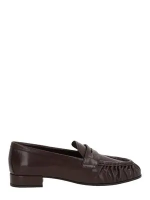 Prada Leather Penny Slot Loafers - Brown