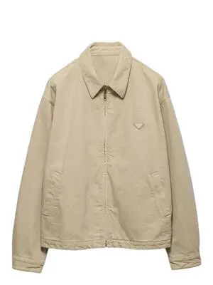 Prada Washed And Garment-dyed Calfskin And Cotton Shirt Jacket - Cream