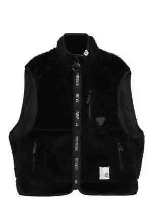 Mihara Yasuhiro Sleeveless High Neck Zip-up Vest With Faux Shearling Texture - Black
