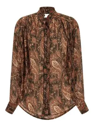 Andamane The Attico Paisley Print Silk Blend Shirt - Brown