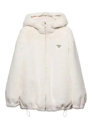 Prada Faux Fur & Shearling Zip-up Jacket With Enameled Logo - Multicolor