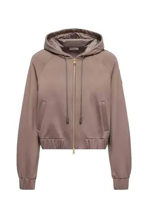 Moncler Hooded Zip-up Cardigan With Logo Patch - Brown