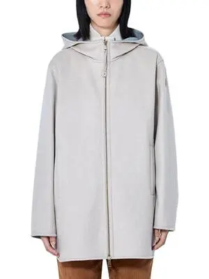 Moncler Oversized Zip-up Jacket With Attached Hood - Cream