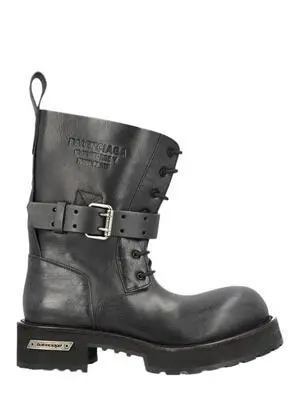 Balenciaga Leather Combat Boots - Black
