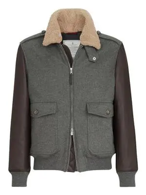 Brunello Cucinelli Grey Bomber Jacket With Shearling Collar - Gray